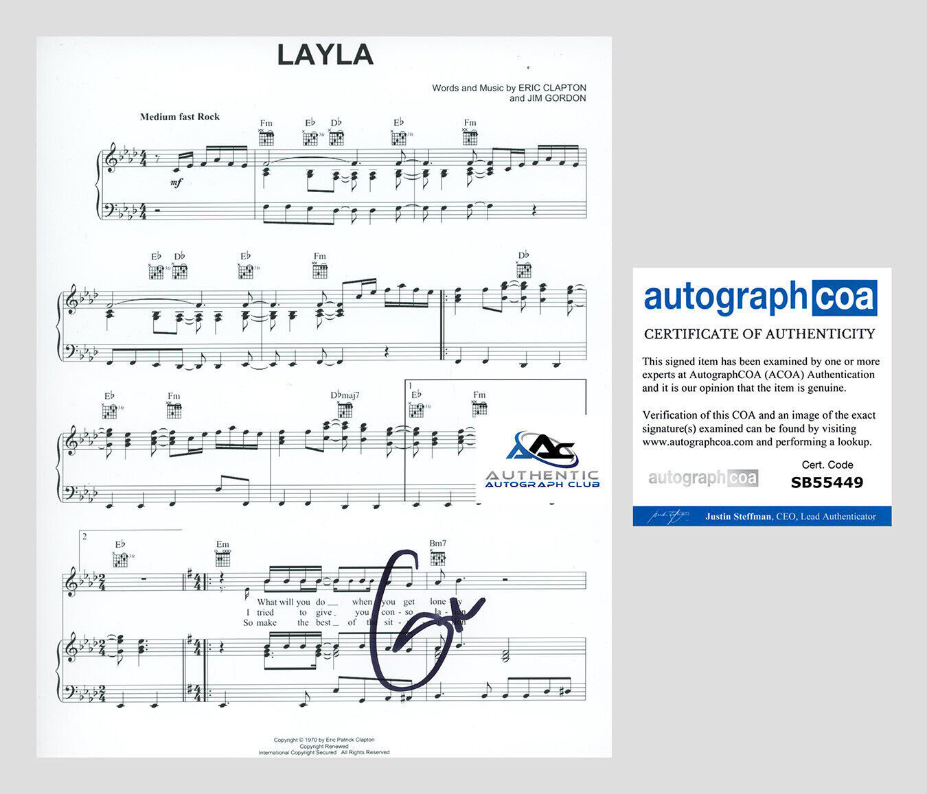 ERIC CLAPTON AUTOGRAPH SIGNED LAYLA SHEET MUSIC ACOA | eBay