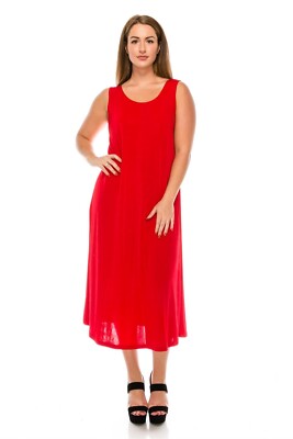 Travel Knit Dress, long A-Line Tank, Stretchy NO-IRON poly/span. Red ...
