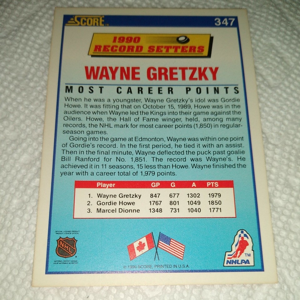 Wayne Gretzky 1990 Score 1990 Record Setters #347 Los Angeles Kings a ...