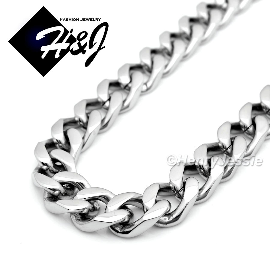 18"-40"MEN Stainless Steel 9mm Silver Cuban Curb Chain BIG CZ Cross ...