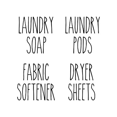 4 Laundry Room Labels Vinyl Stickers | Pods Soap Dryer Sheets Fabric ...