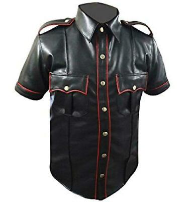 Men's Genuine Real Leather Shirt Police Uniform Style Soft Hot BLUF ...