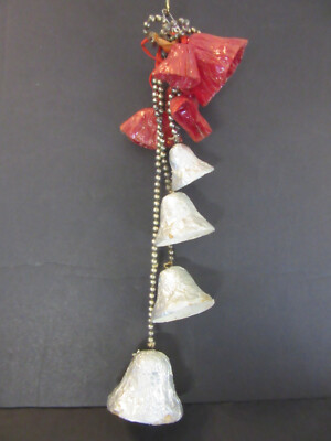 Vintage Cellophane & Paper Mache Foil Wrapped BELLS Glass Beads garland ...