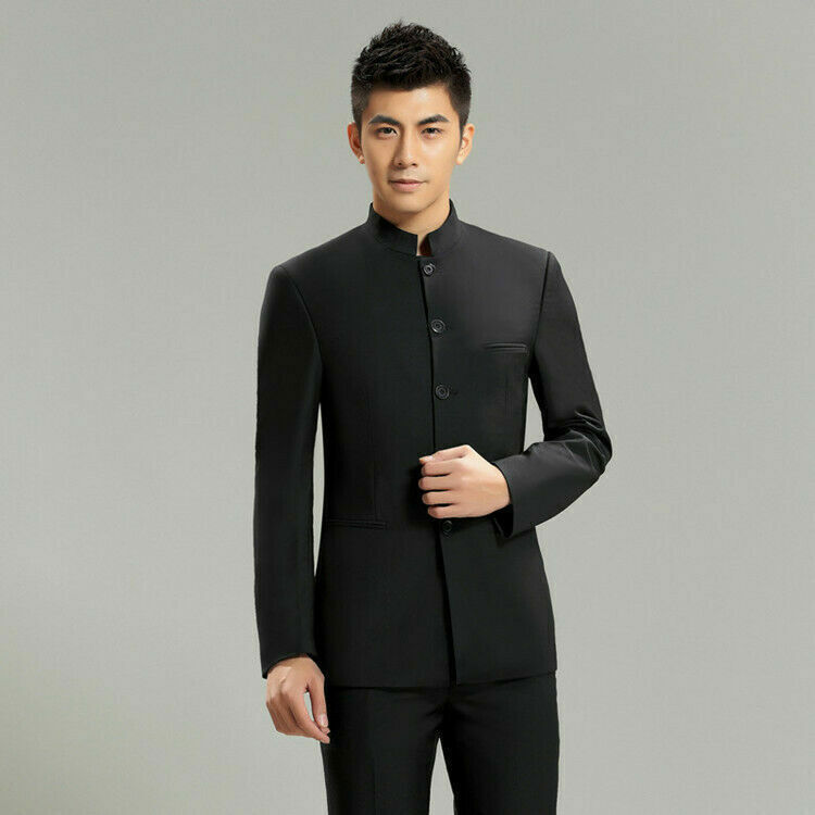 Mens Traditional Mandarin Suit Coat Chinese Banded Collar Single ...