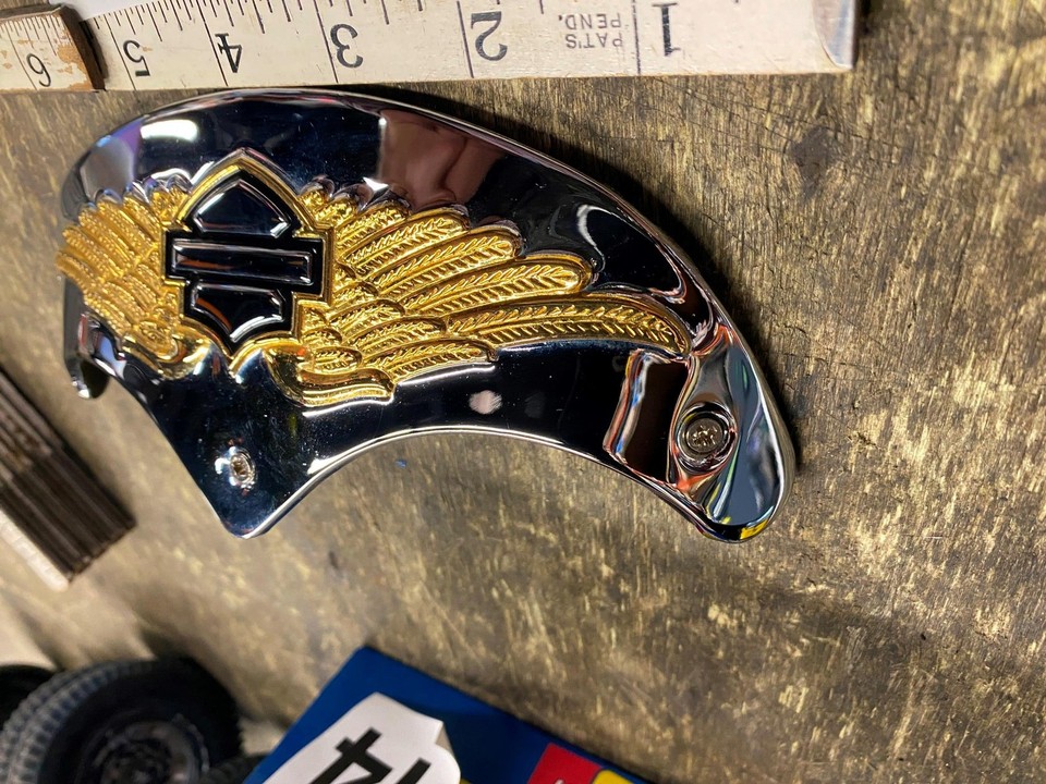 OEM Harley Davidson Chrome Gold Logo Wing Eagle Fender Tip Trim Fatboy ...