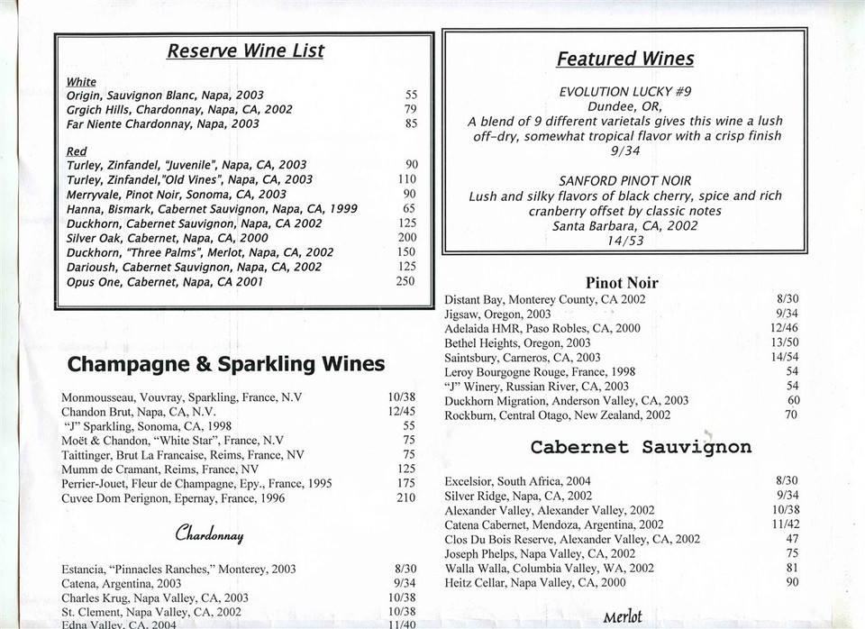 Catch 35 Seafood Menu S Washington Naperville Illinois 2005 | eBay