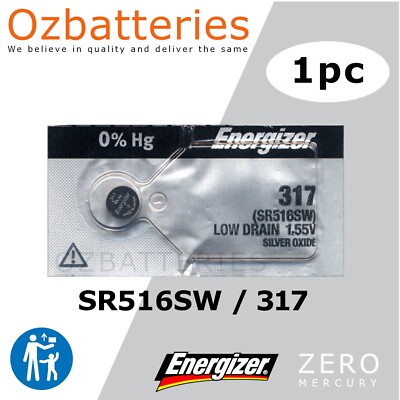 1PC ENERGIZER SR516SW SR516W 516SW, 516W, 317 1.55V Watch Batteries | eBay