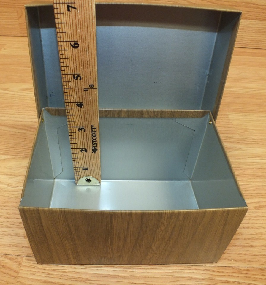 Brown Wood Style Metal Vintage Index Card Holder / Box Only **READ** | eBay