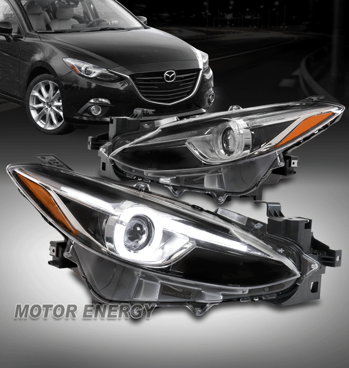 For 14-16 Mazda 3 Mazda3 Halo LED Tube Projector Headlight Lamp Black ...