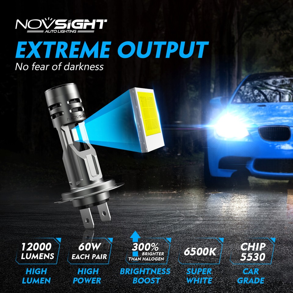 Novsight H7 LED Headlight Bulb Kit High Beam 6500K Cool White Bulbs ...