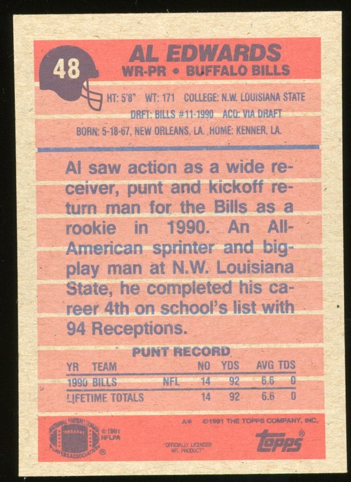 1991 Topps Al Edwards Card #48 Rookie RC | eBay