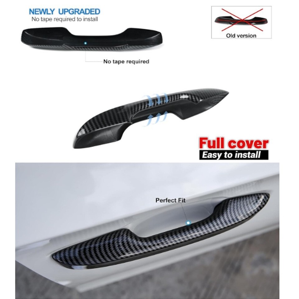 Gloss Carbon Fiber Print Snap On Door Handle Overlay Cover Fits 22-26 ...
