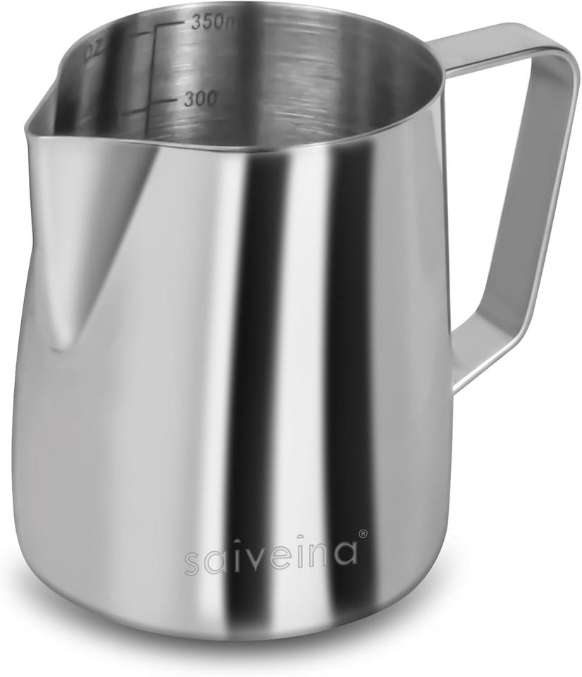 Milk Frothing Pitcher, 12 Oz Milk Frother Steamer Cup Stainless Steel ...
