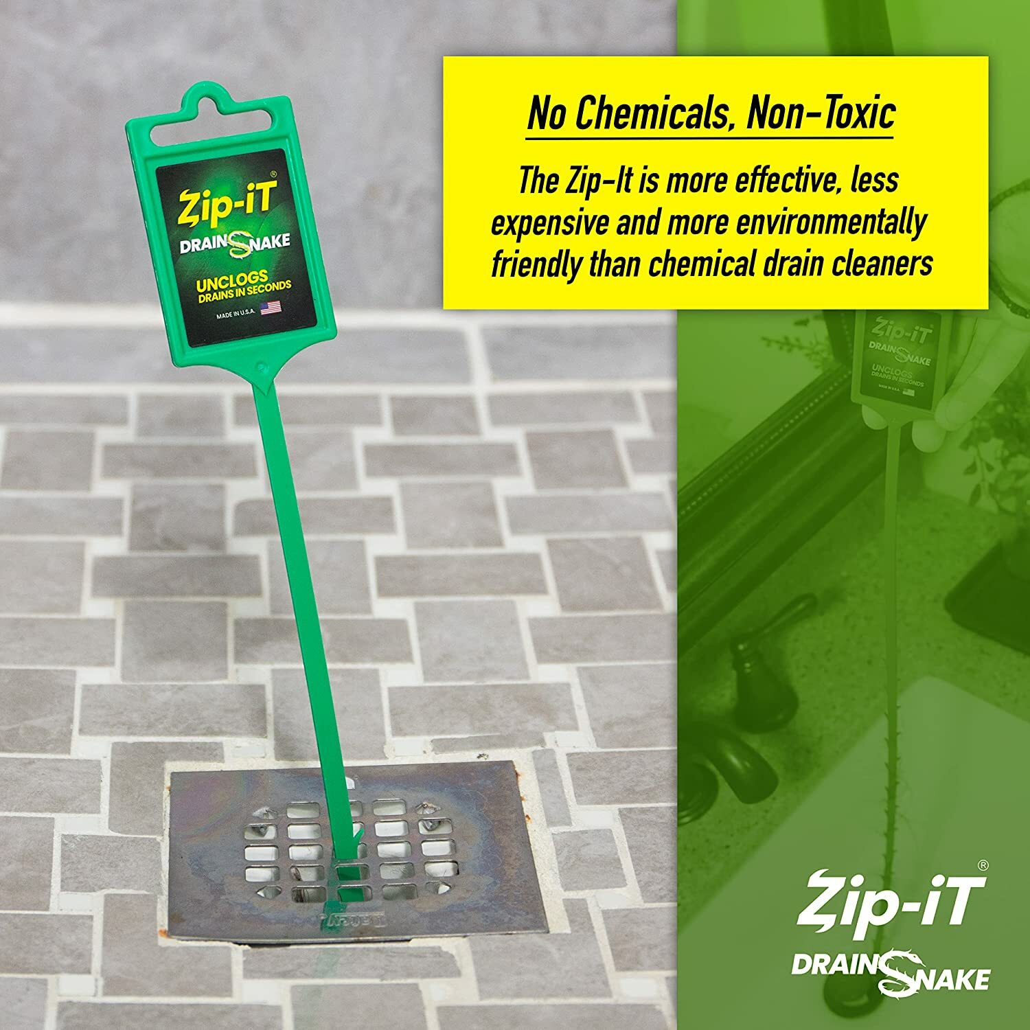 BARBED PLASTIC DRAIN STICK HAIR CLOG REMOVER, ZIP IT DRAIN CLEANER 5 PK ...