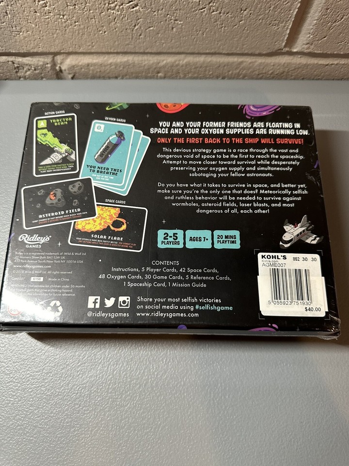Selfish Space Edition Card Game Ridley’s Games 7494 NEW Factory Sealed ...