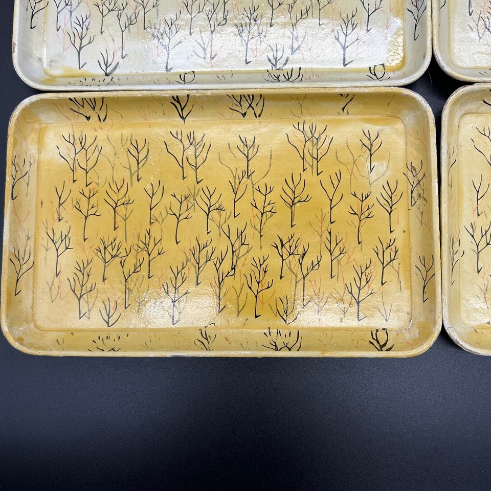 Vtg Pressed Paper Mache Lacquered Snack Tray Set Japan Acme Ware Art ...