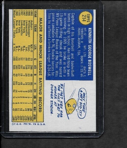 1970 Topps #214 Ken Boswell Mets EX/MT White Print Line!Combine ...