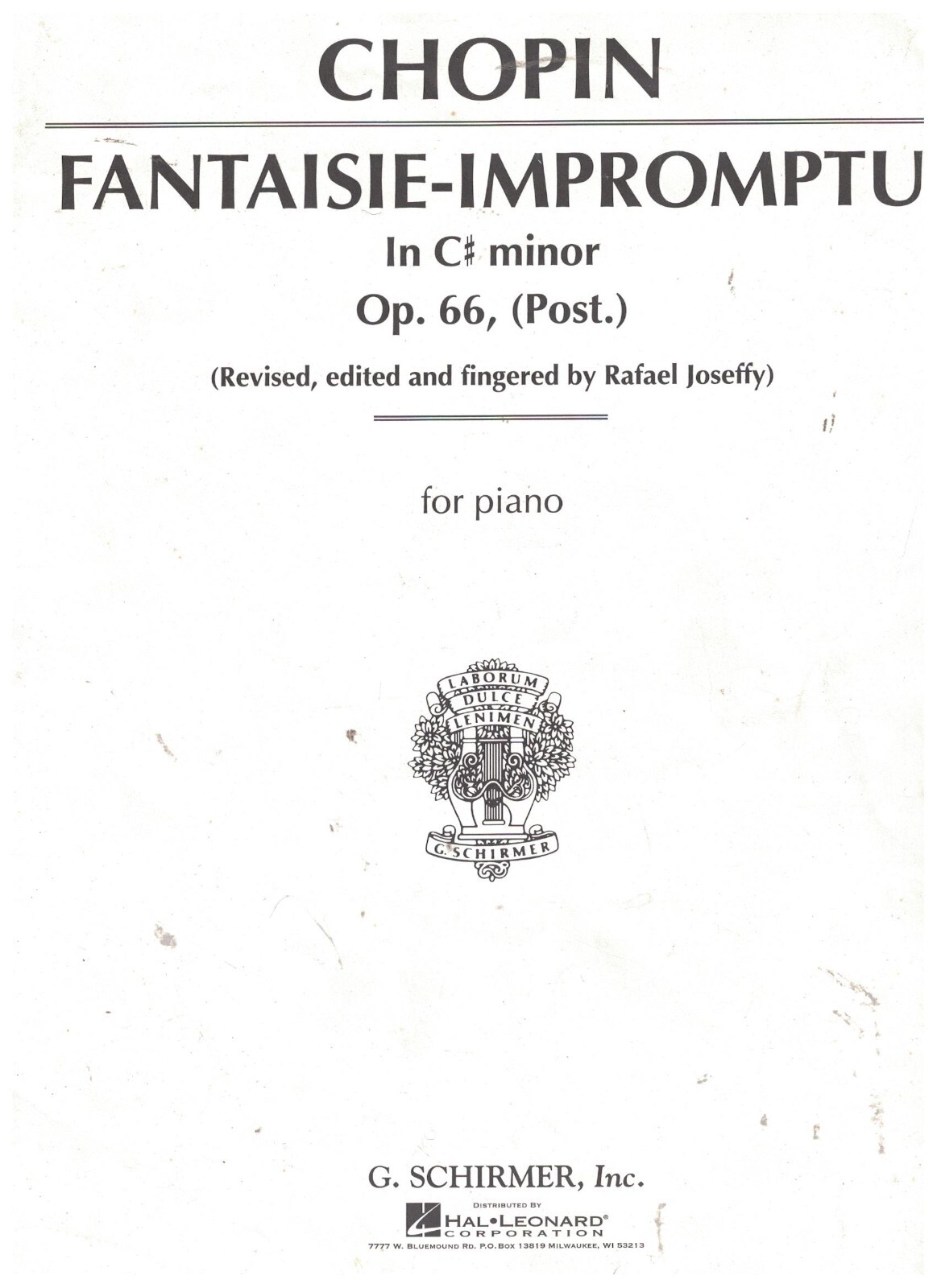 "Chopin Fantasy-Impromptu Op. 66 (Post) for Piano, Rev Schirmer | eBay