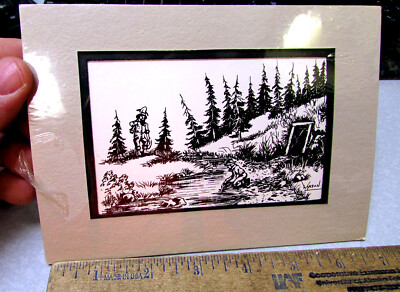 Alaska Pen & ink artwork matted, by Mason, 7 x 5 inches overall ...