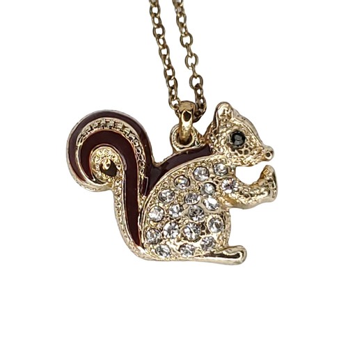 Vintage Chipmunk Squirrel Pendant Necklace Rhinestone Brown Enamel ...
