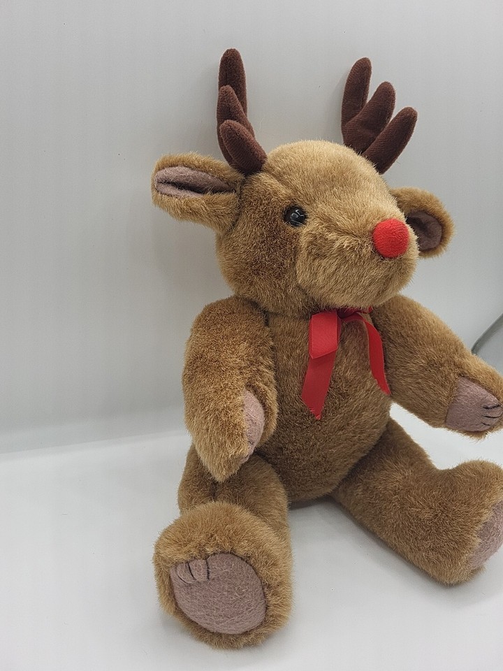 Reindeer Jointed Plush Stuffed Animal Toy Soft Doll Christmas Red Nose ...