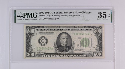 $500 Dollar Bill 1934A FR 2202-G Chicago District PMG 35 EPQ US FRN | eBay
