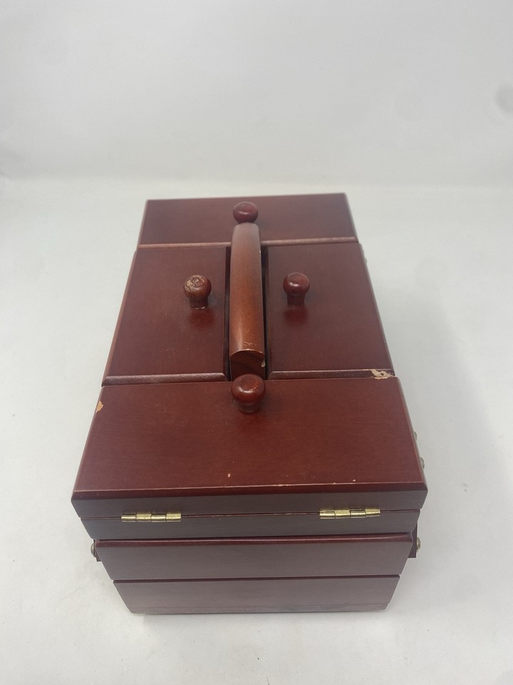 Vintage Wooden Fold Out Singer Sewing Box with Thread & Notions | eBay