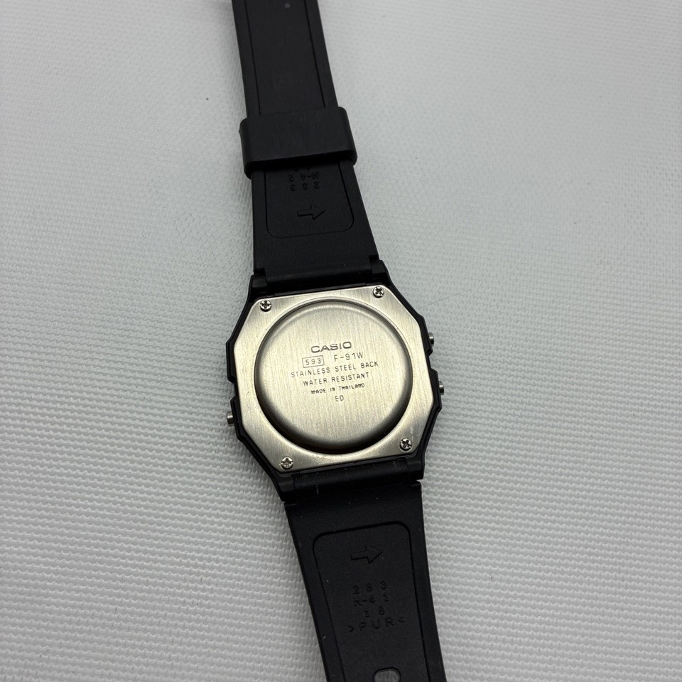Casio Watch Men 35mm Black Digital Backlight Day Date Alarm 593 F-91W ...