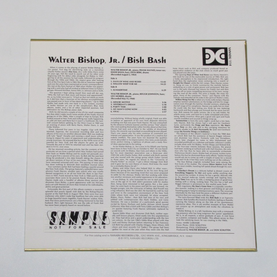 WALTER BISHOP, JR. BISH BASH JAPAN CD TKCB-71533 PROMO w/OBI PAPER ...