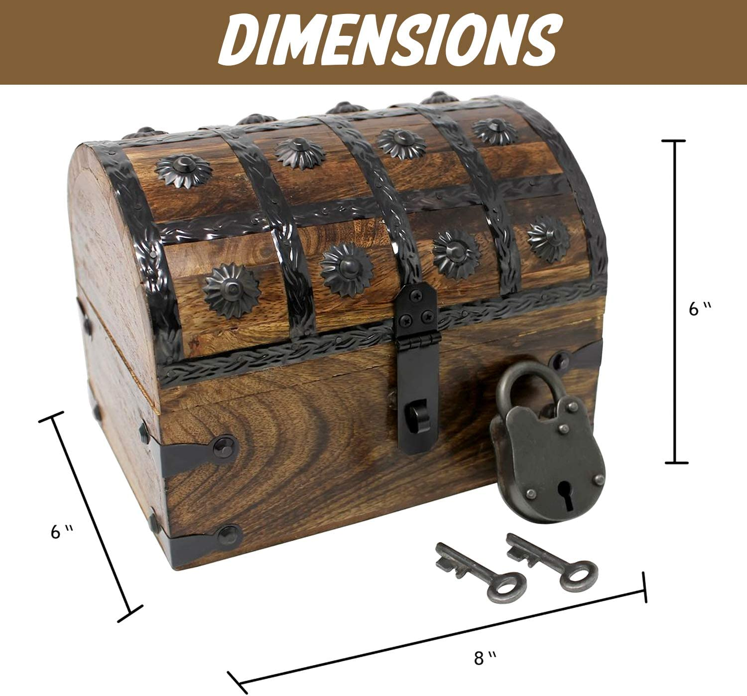 Pirate Treasure Chest with Iron Lock and Skeleton Key - Storage ...