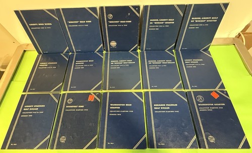 Vintage lot of 15 Whitman Coin Collecting Empty Books, Quarters, Halves ...