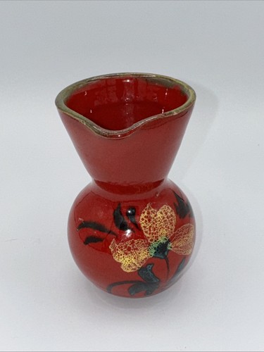 Vintage 4” Red Pitcher WithHand Painted Flowers Italy | eBay