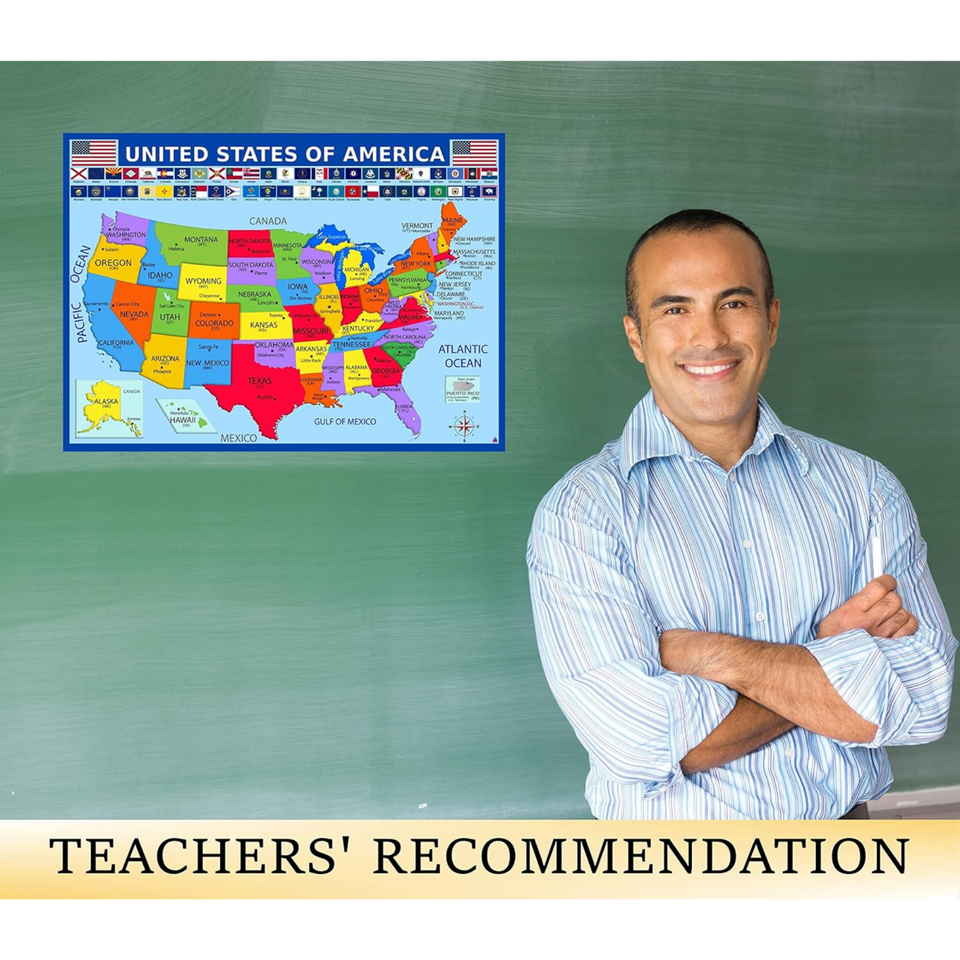 United States Map with State Flags Poster - Laminated 14x19.5 in ...