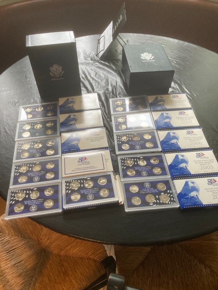 1999-2008 Quarter Proof Sets. 10 sets ALL 50 state quarters. w/ Boxes ...