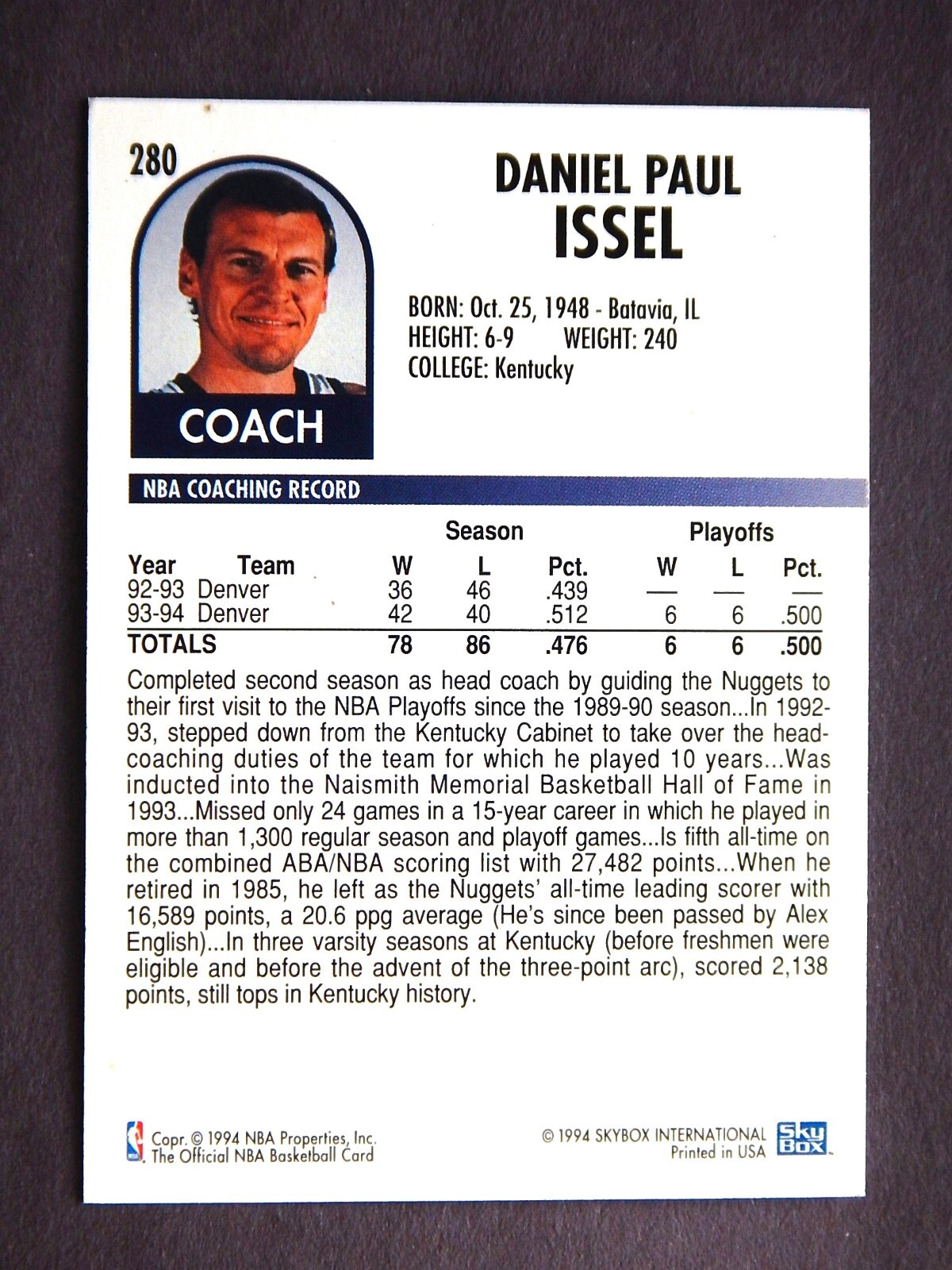 Dan Issel #280 Skybox 1993-94 Basketball Card (Denver Nuggets) LN | eBay