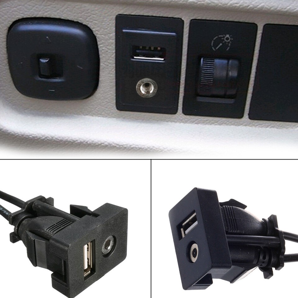 USB 3.5mm Headphone Audio Socket AUX Adapter Car Dash Mount Extension ...