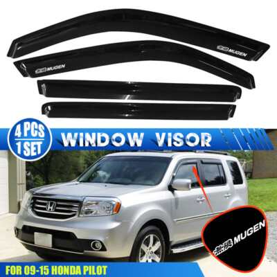 Fits 09-15 Honda Pilot Window Visors Vent Rain Guard Shade w/ White ...