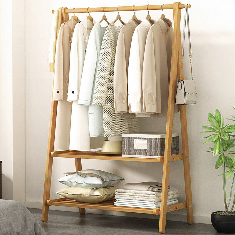 Solid Wooden Clothes Rail Rack Garment Hanging Display Stand Open ...