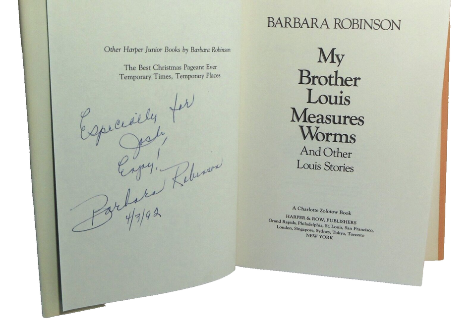 My Brother Louis Measures Worms and Other Louis Stories SIGNED Barbara ...