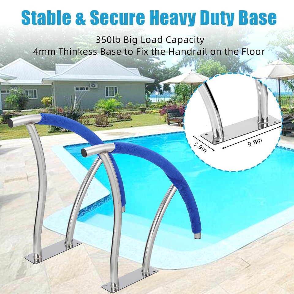 2 Pack 30"x30" Inground Swimming Pool Handrail Stainless Steel Pool ...