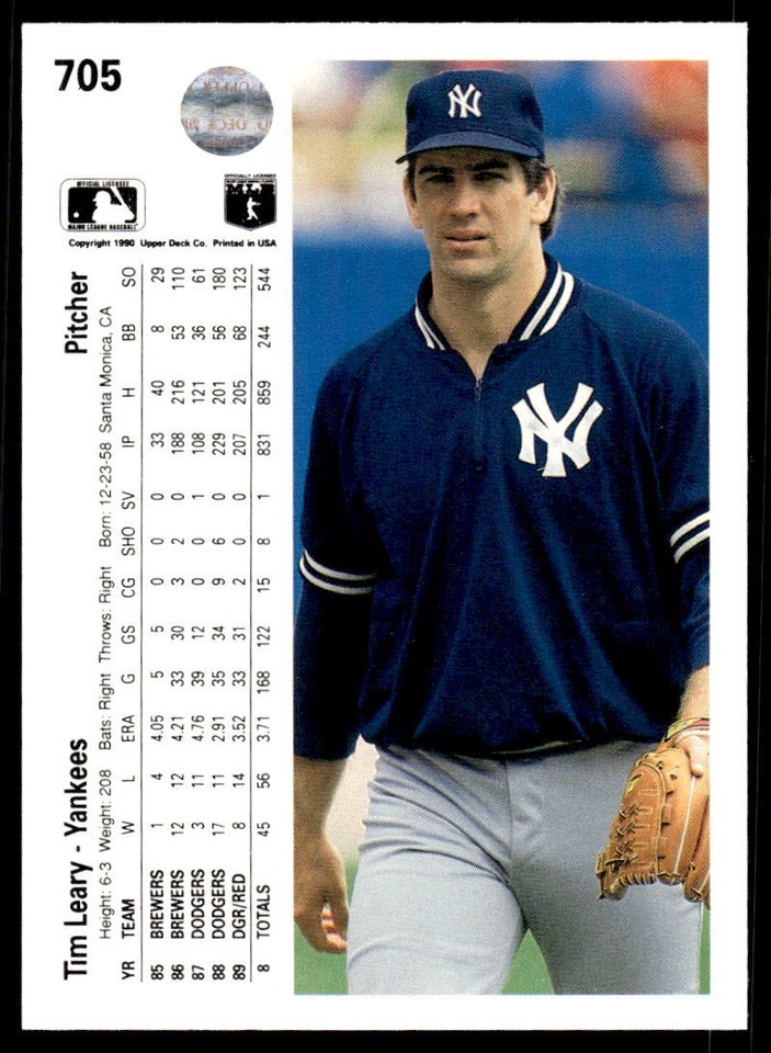 1990 Upper Deck 705 Tim Leary New York Yankees Baseball Card | eBay