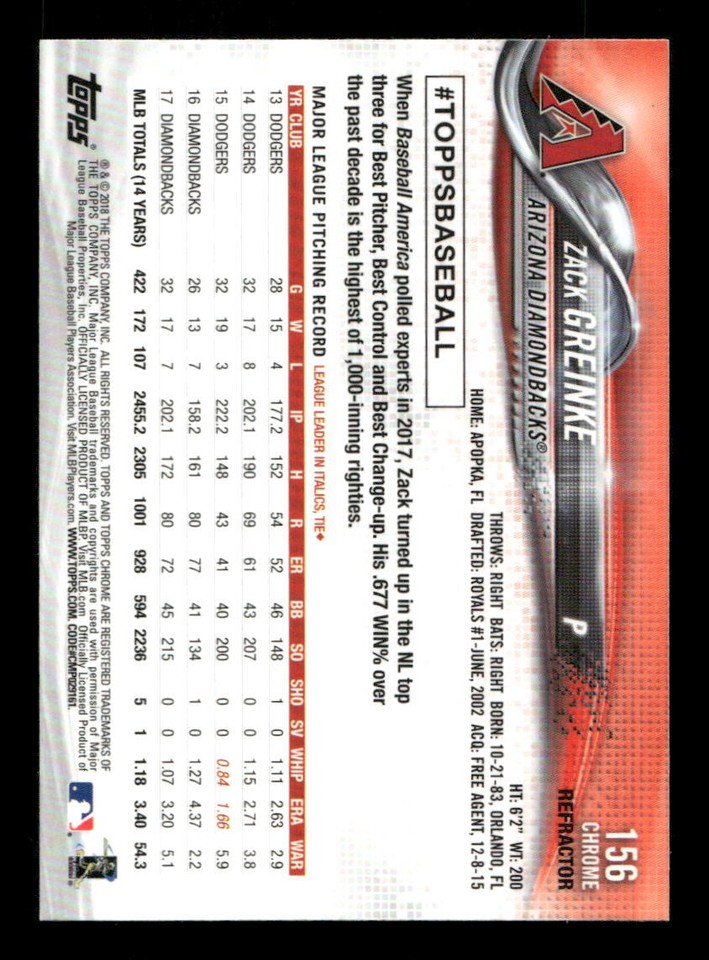 2018 Topps Chrome #156 Zack Greinke #156 Sepia Refractor | eBay