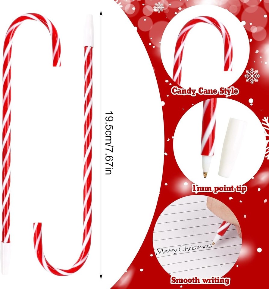 100 Pack Christmas Candy Cane Pens Blue Ink Ballpoint Kids Party Favors ...