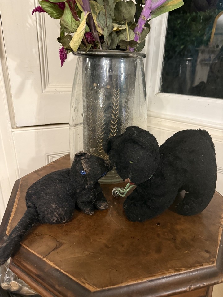 Two lovely vintage green & blue eyed lucky black cats straw filled Soft ...