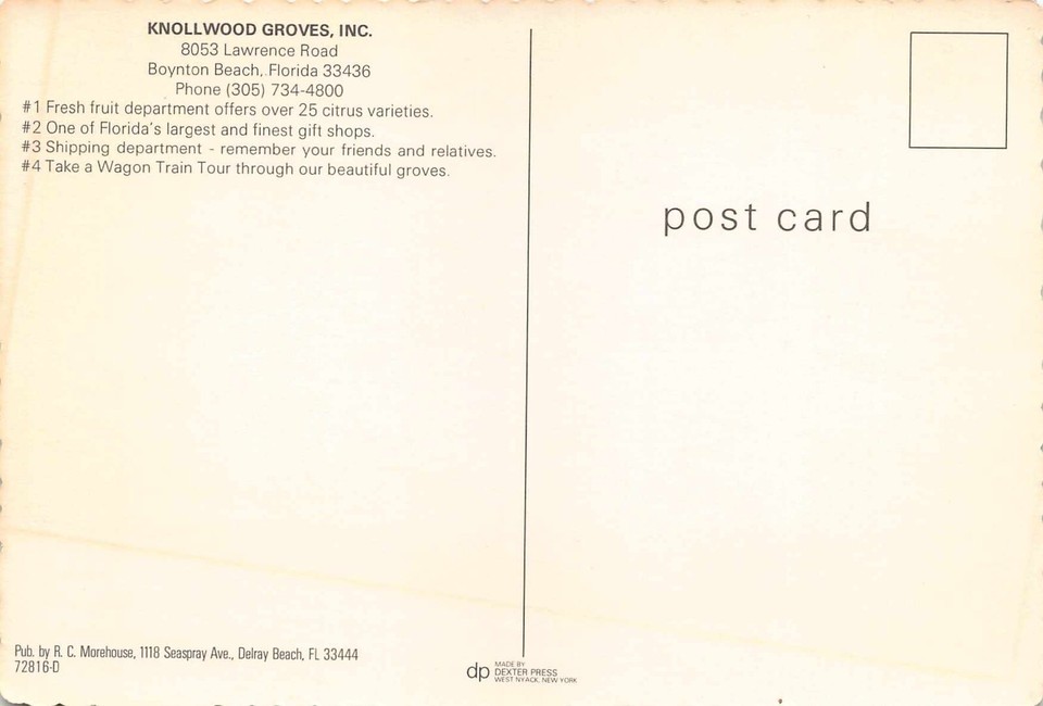 FL 1970’s FLORIDA Citrus Stand Knollwood Groves Boynton Beach, FLA Palm ...