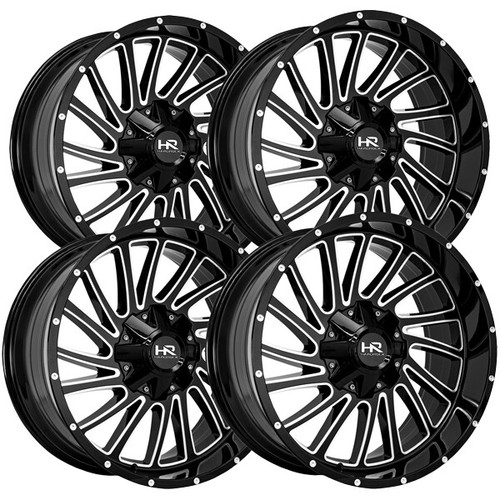 (Set of 4) HardRock H708 Overdrive 22x10 8x6.5" -25mm Black/Milled ...