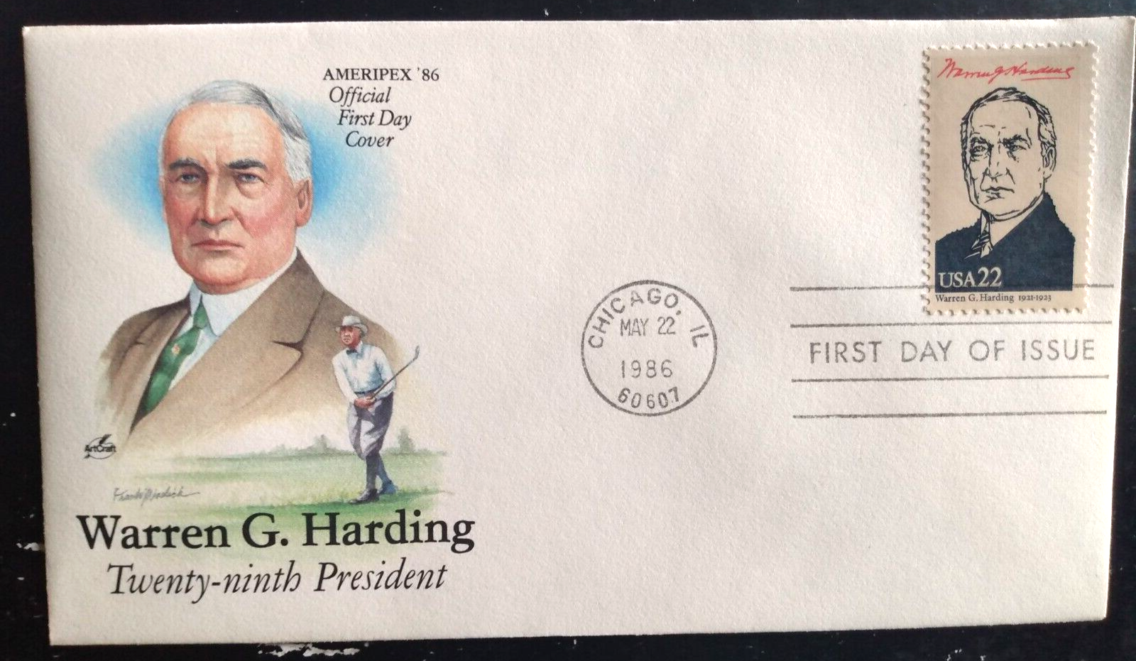 PRESIDENT WARREN HARDING GOLF 1986 ARTCRAFT CACHET FDC UNADDR | eBay