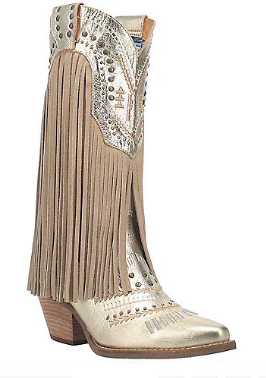 Dingo Gypsy Fringe Western Cowboy Boots Metallic Gold… - Gem