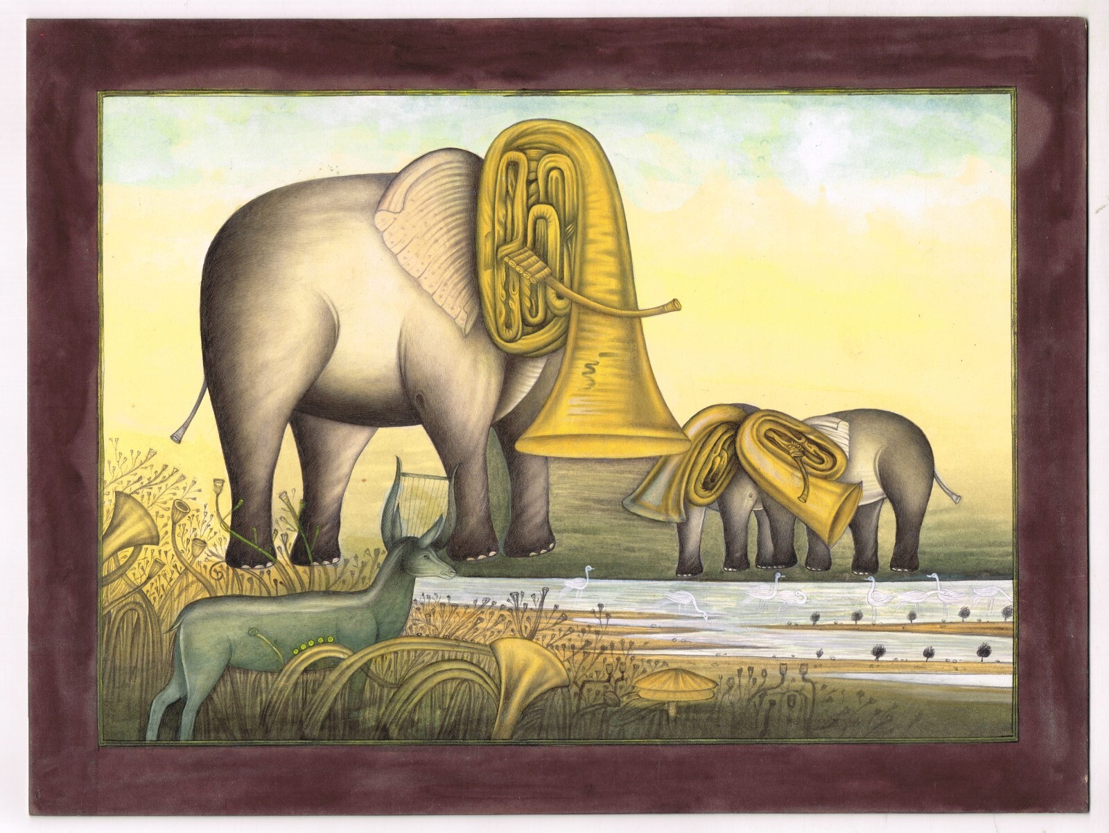 Elephant Painting Of Elephant With Tuba Musical Instrument Face Art ...