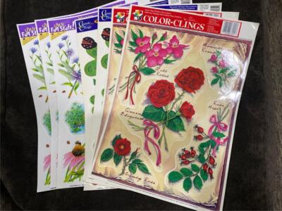 Lot of 7 Classic Color Window Clings Large Sheets Spring Flowers ...